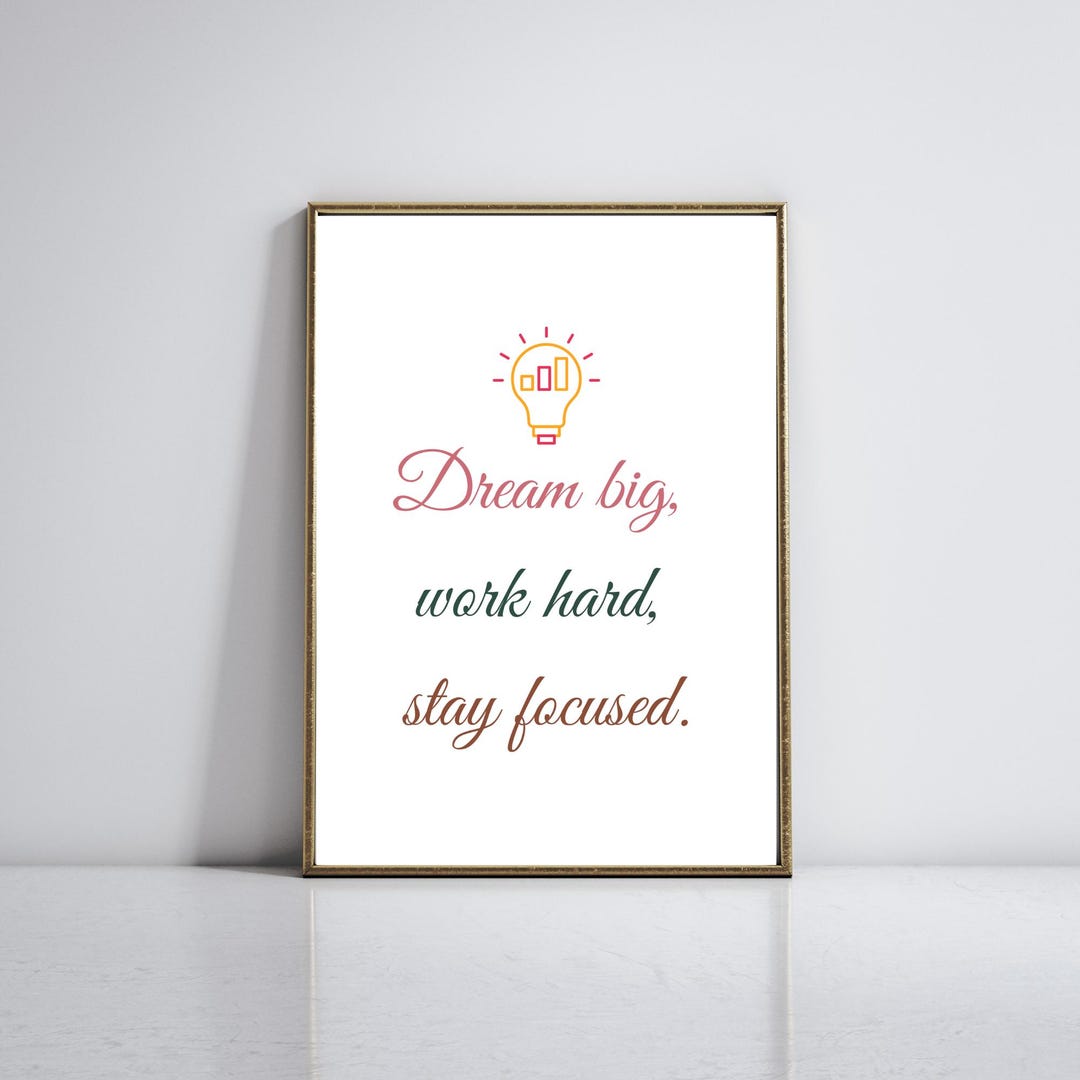 Dream Big, Work Hard, Stay Focused - Motivational Wall Art | Success ...