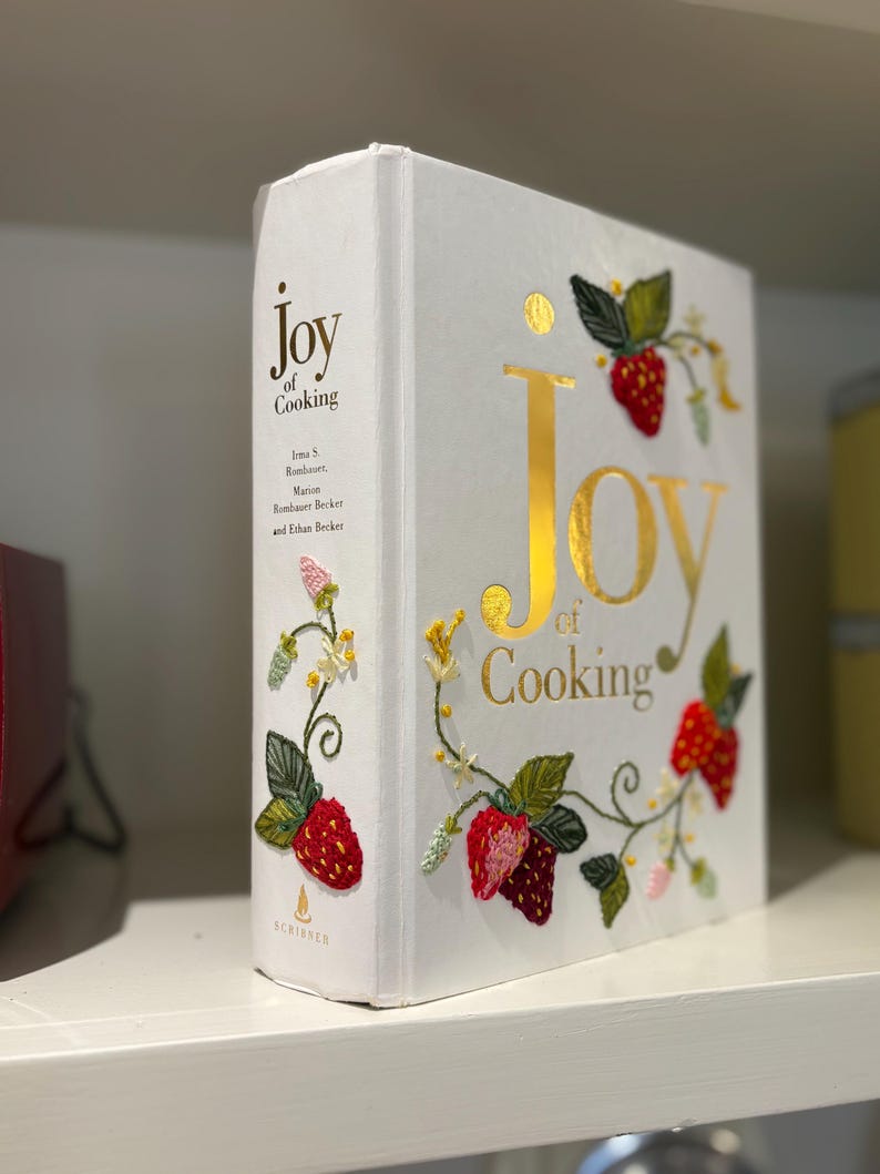 Hand Embroidered 'joy of Cooking' Book Cover: 3D Fiber Art - Etsy