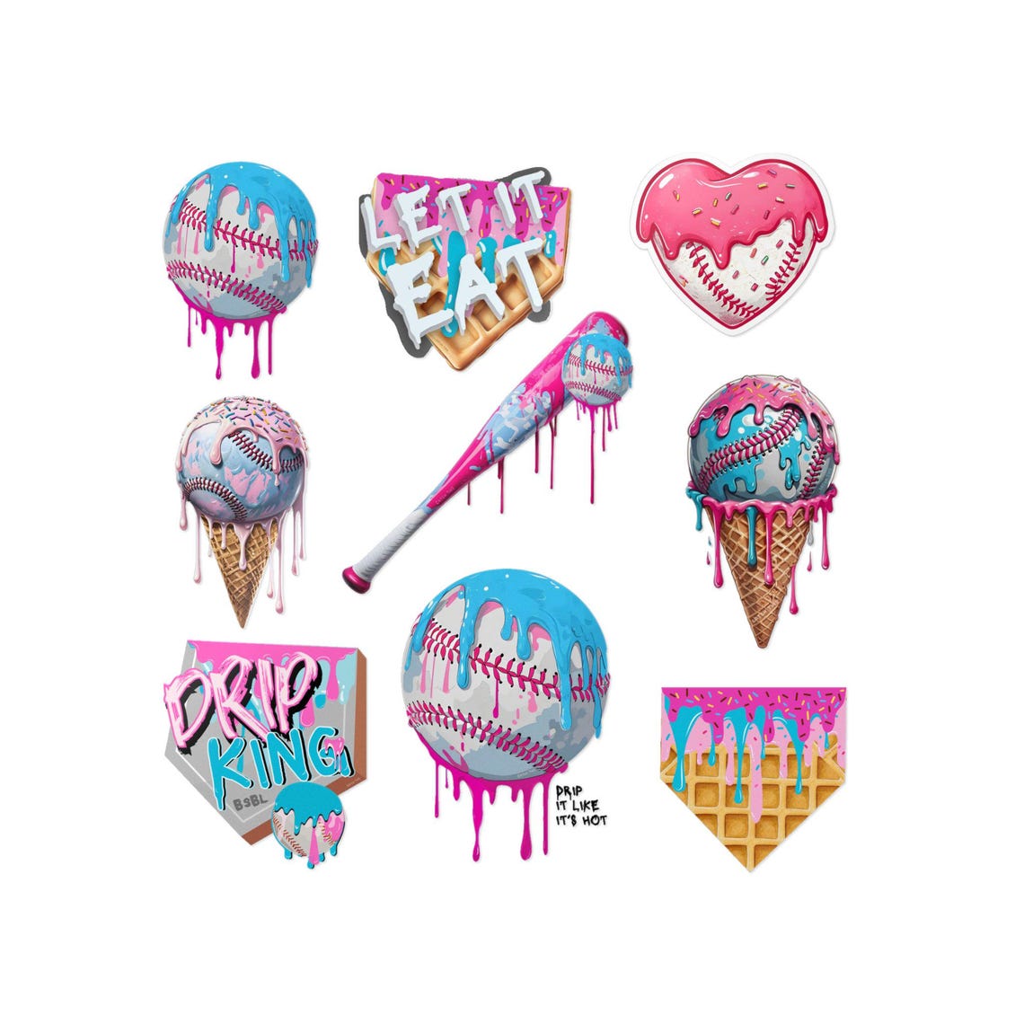 Drippy Baseball Sticker Set – Water Bottle and Helmet Decals - Etsy