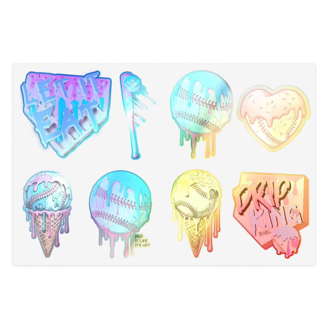 Drippy Baseball Sticker Sheet Bundle, 10pcs of Colorful Drippy Sticker ...