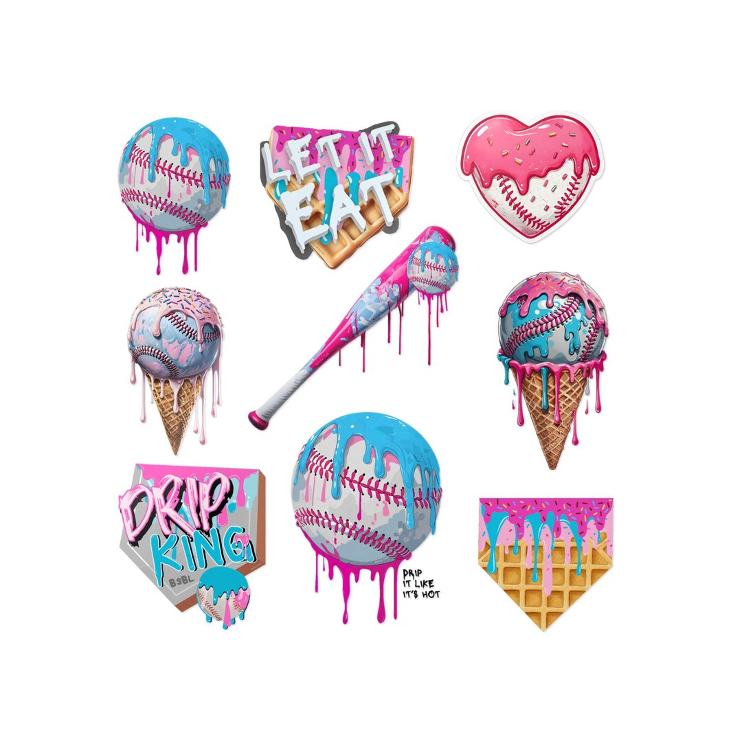 Drippy Baseball Sticker Set - Baseball Sticker Set, Water Bottle Decals ...