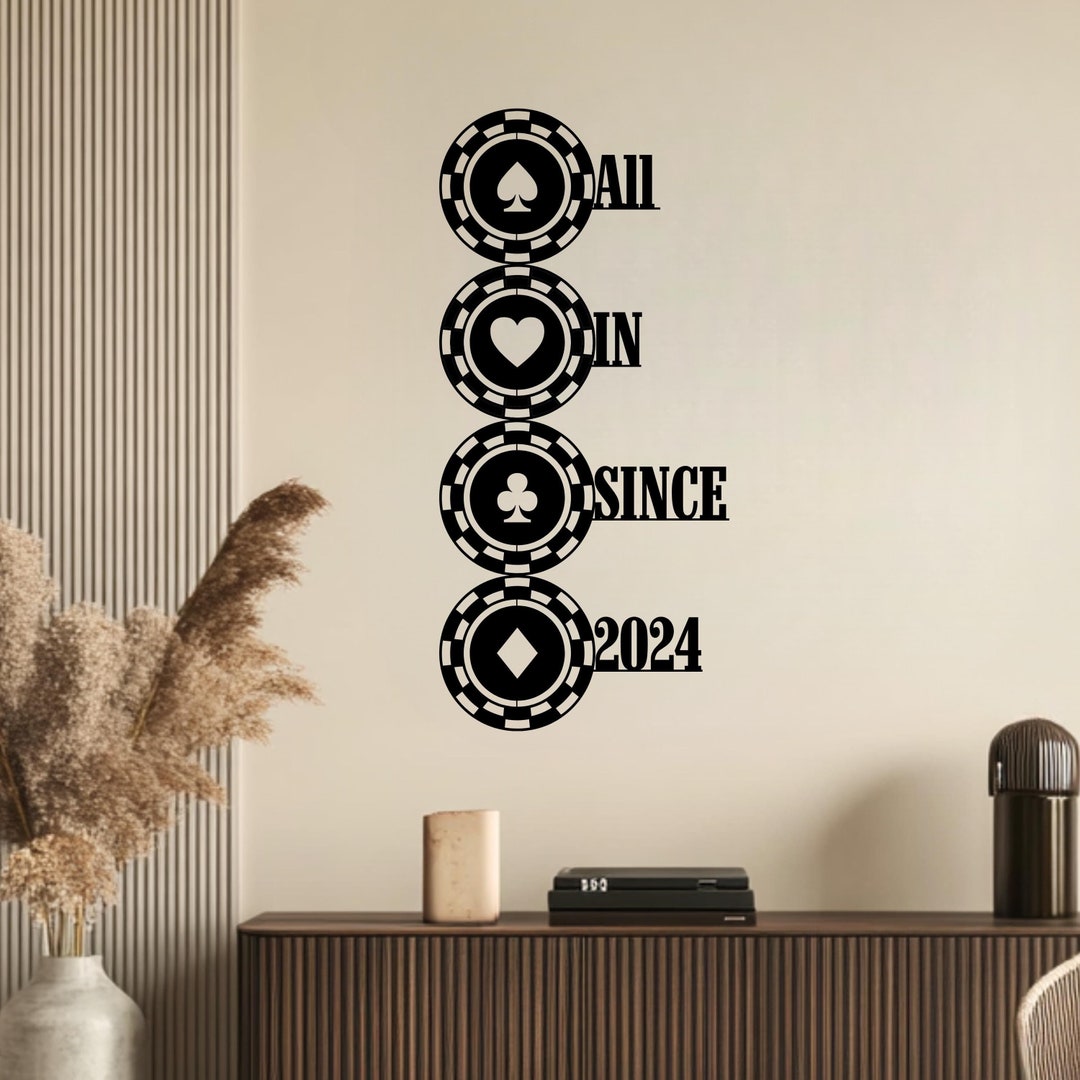 Vertical Customizable Poker Chip Metal Wall Art, Playing Card Suits ...