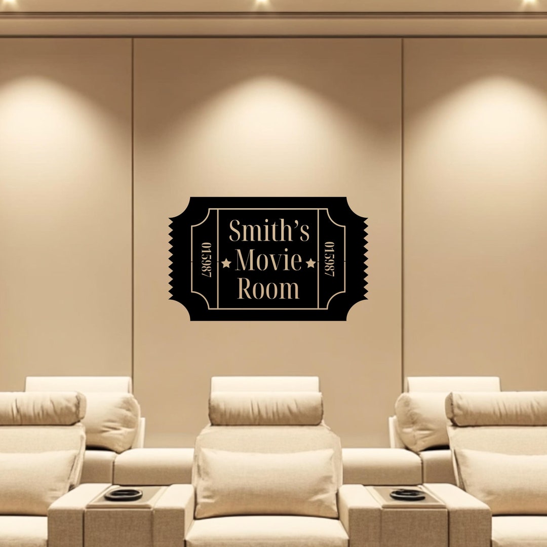 Custom Family Name Movie Room Metal Wall Art, Personalized Cinema ...