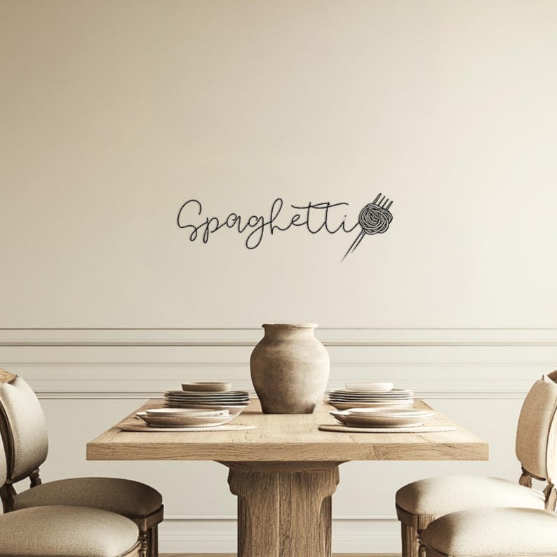 Spaghetti Word With Fork Metal Wall Art, Italian Minimalist Pasta Sign ...