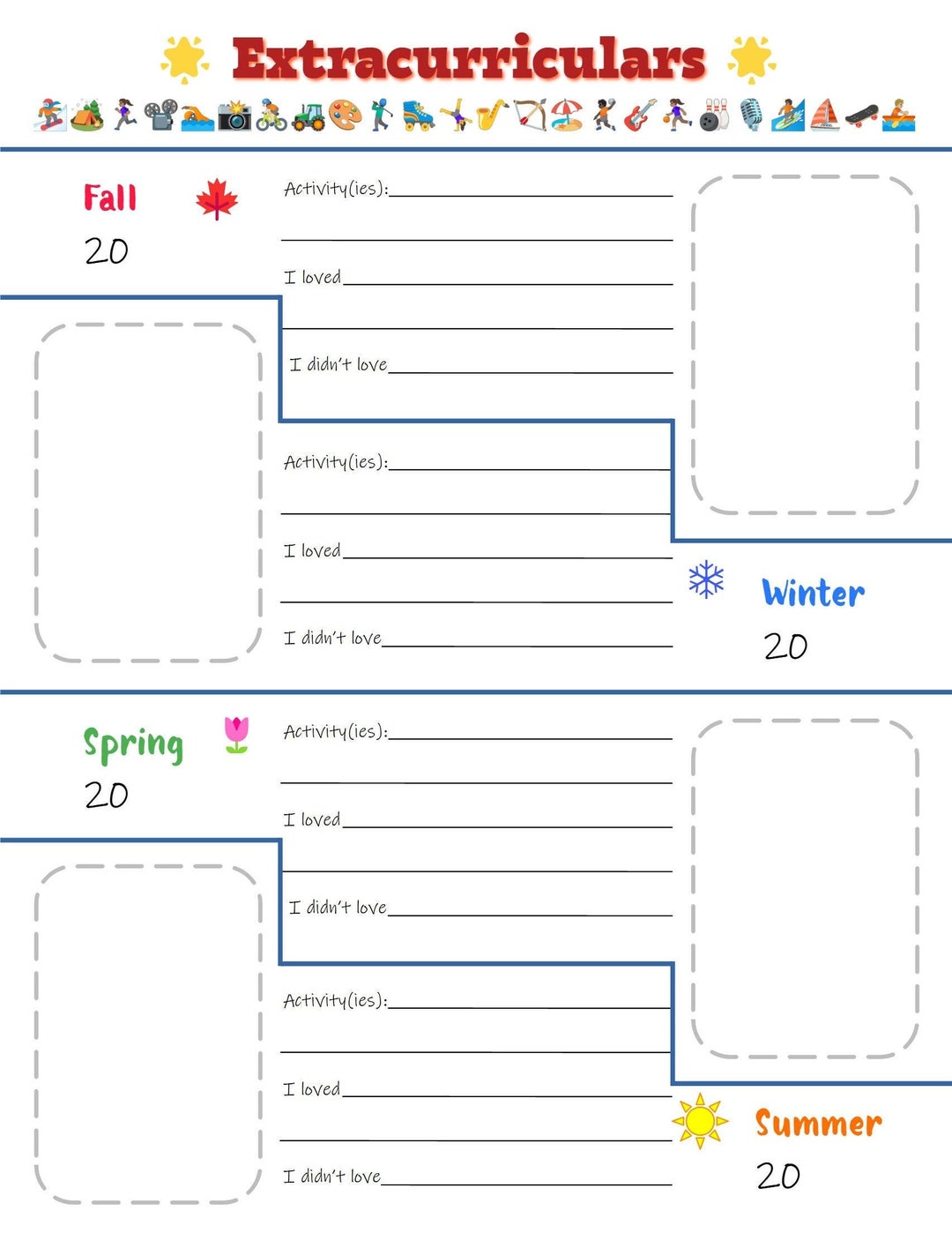 Extracurricular Activities Printable - Etsy