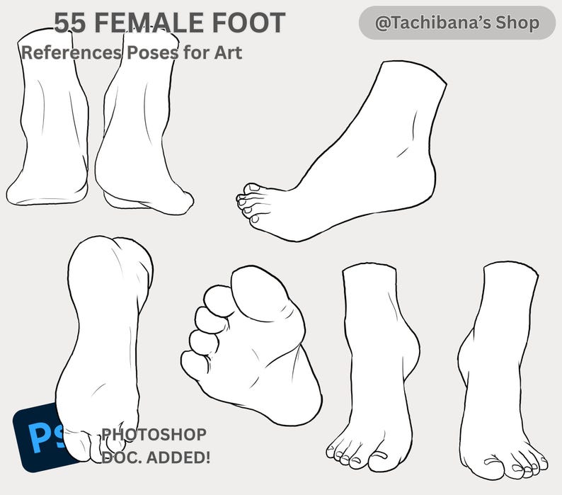 55 Female Foot Poses Reference Brushes (PNG, PSD) - Etsy