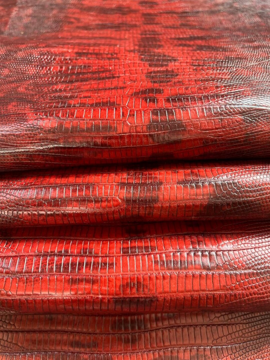 Premium Soft Red and Black Python Print Leather Italian Leather for ...
