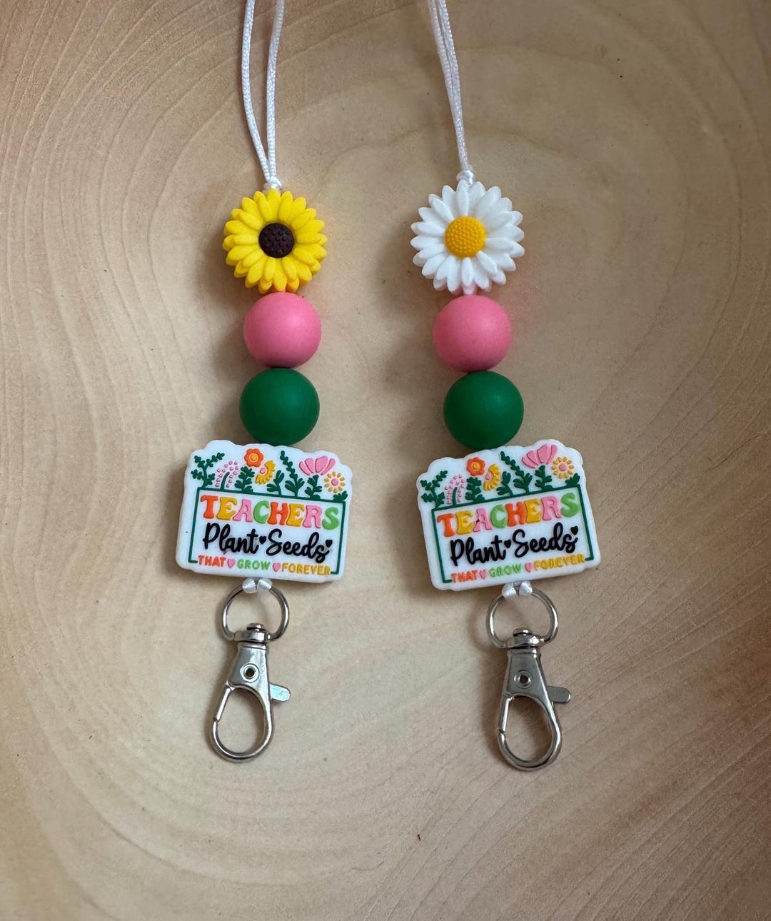 Teachers Plant Seeds Lanyard – Floral Beaded Teacher Lanyard - Silicone ...
