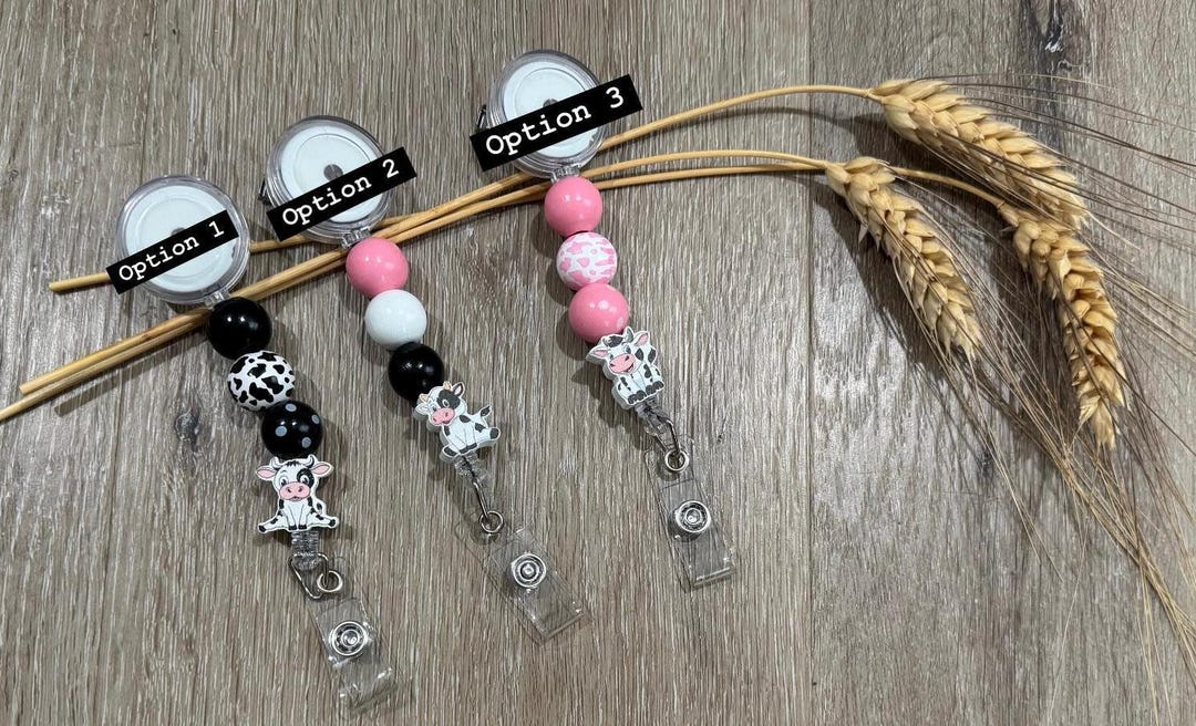 Farmhouse Cow Print Badge Reels and Lanyards - Wood Bead - Etsy