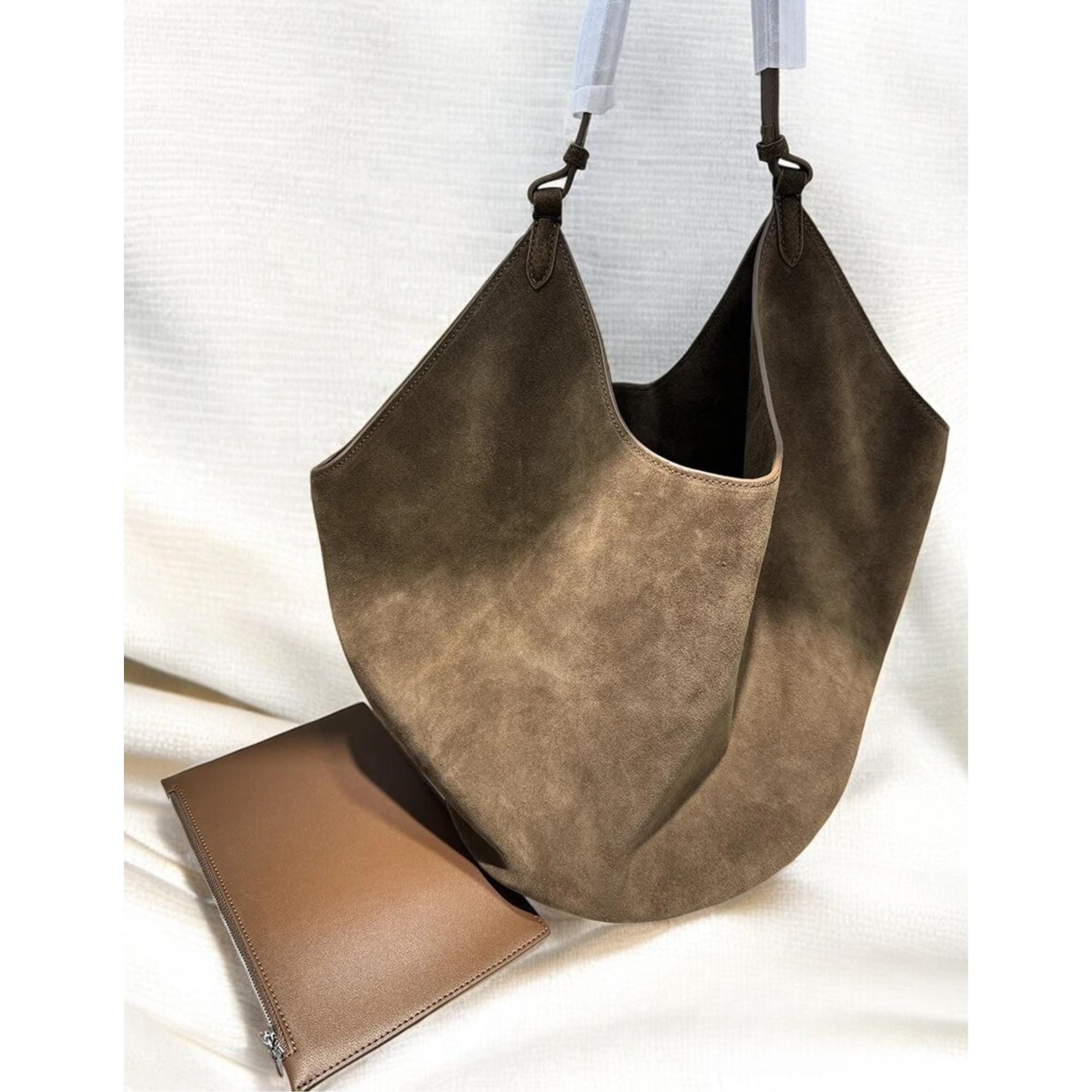 Suede Bucket Bag Leather Suede Handbag Large Suede Bag Real Suede Tote ...