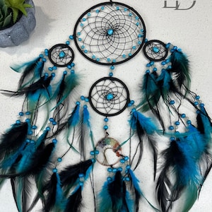 Blue Tree of Life Feathered Dreamcatcher, Healing Stone Wall Hanging ...