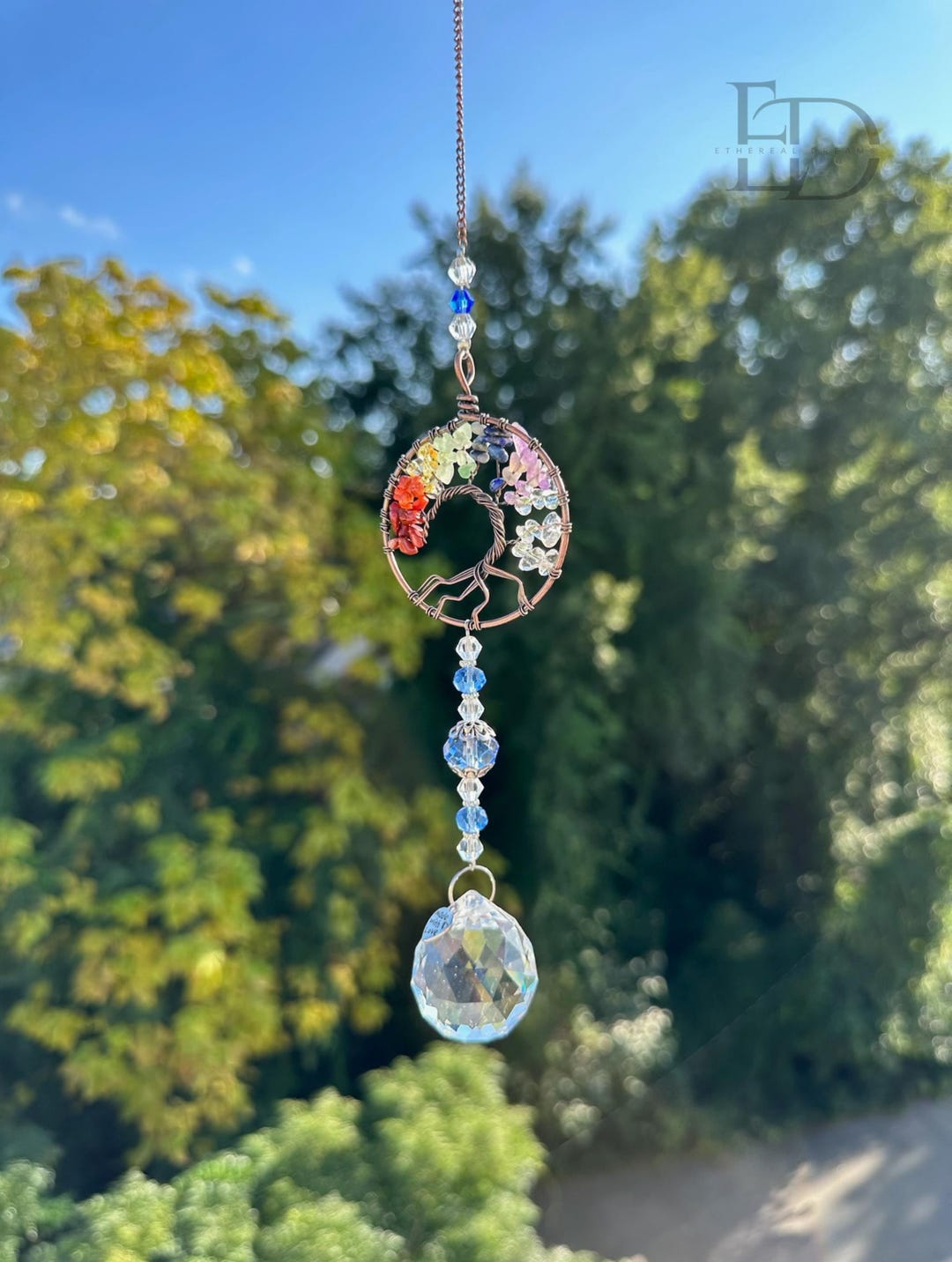 Tree of Life Suncatcher, Colorful Rainbow Maker, Outdoor Crystal ...
