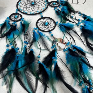 Blue Tree of Life Feathered Dreamcatcher, Healing Stone Wall Hanging ...