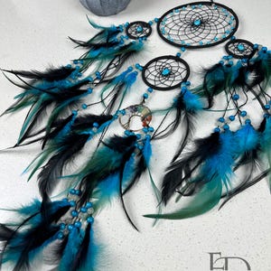 Blue Tree of Life Feathered Dreamcatcher, Healing Stone Wall Hanging ...