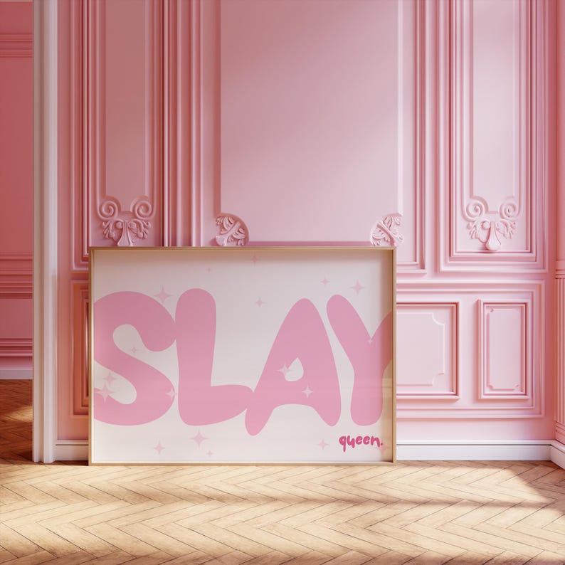Slay Queen Poster Typography Inspirational Trendy Pastel Light Pink ...