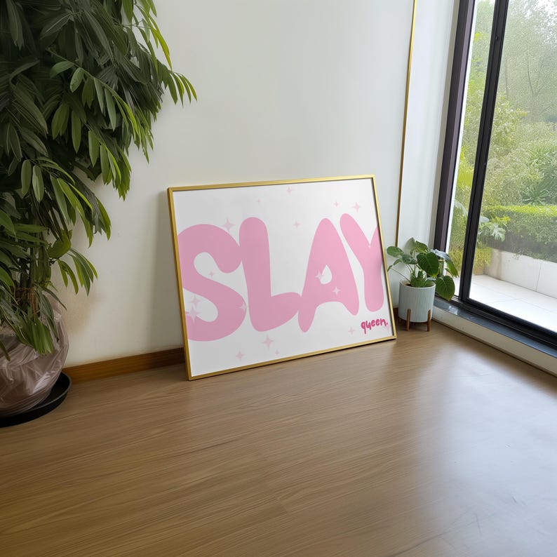 Slay Queen Poster Typography Inspirational Trendy Pastel Light Pink ...