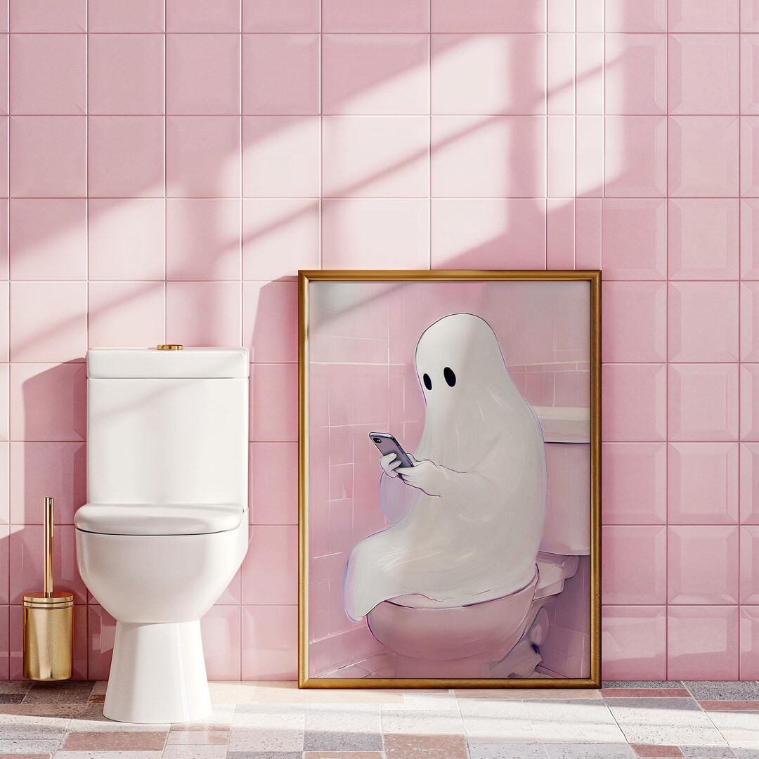 Funny Bathroom Art Ghost Painting Ghost Sitting on the Toilet Scrolling ...