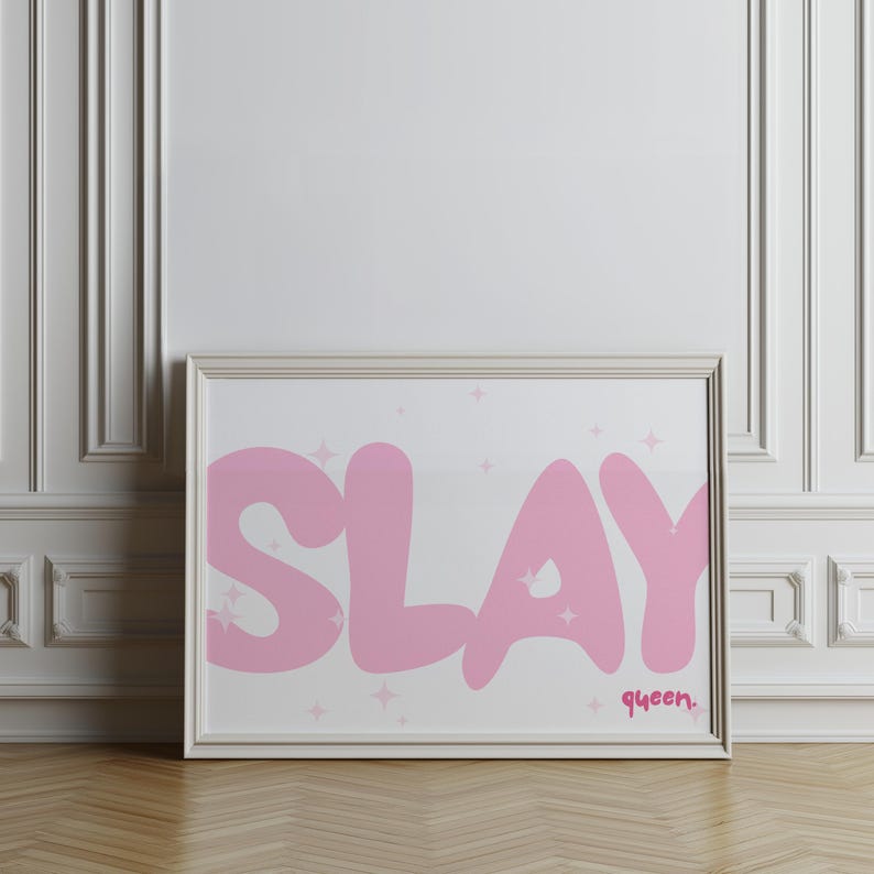 Slay Queen Poster Typography Inspirational Trendy Pastel Light Pink ...