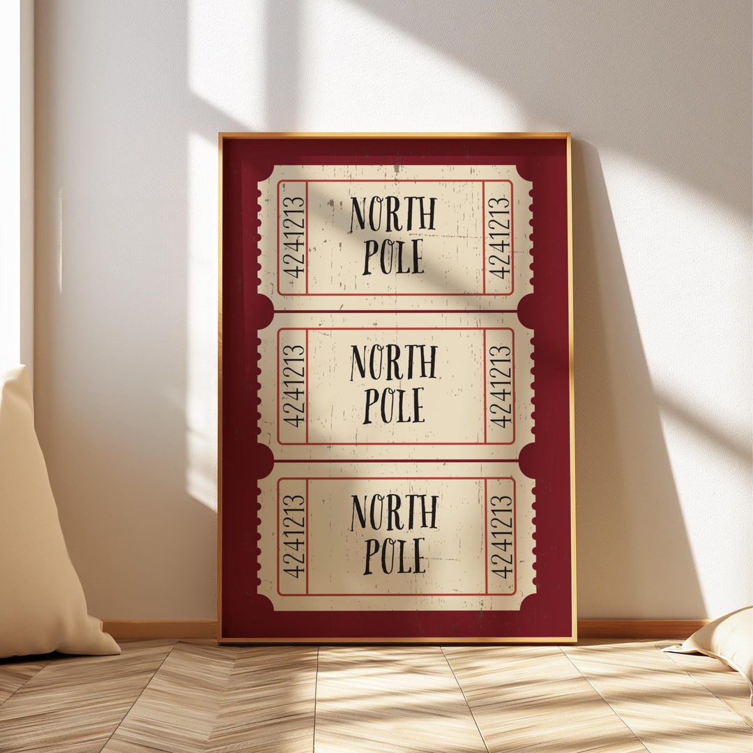 North Pole Ticket Print Ticket Wall Art Trendy Christmas Prints Vintage ...