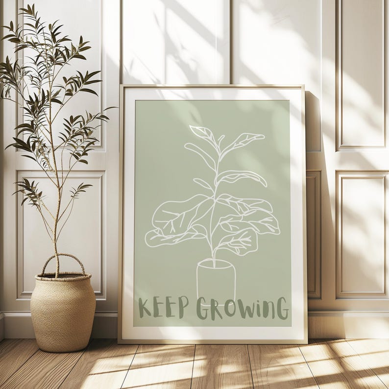 Keep Growing Inspirational Quote Wall Art Minimalist Flower Poster ...