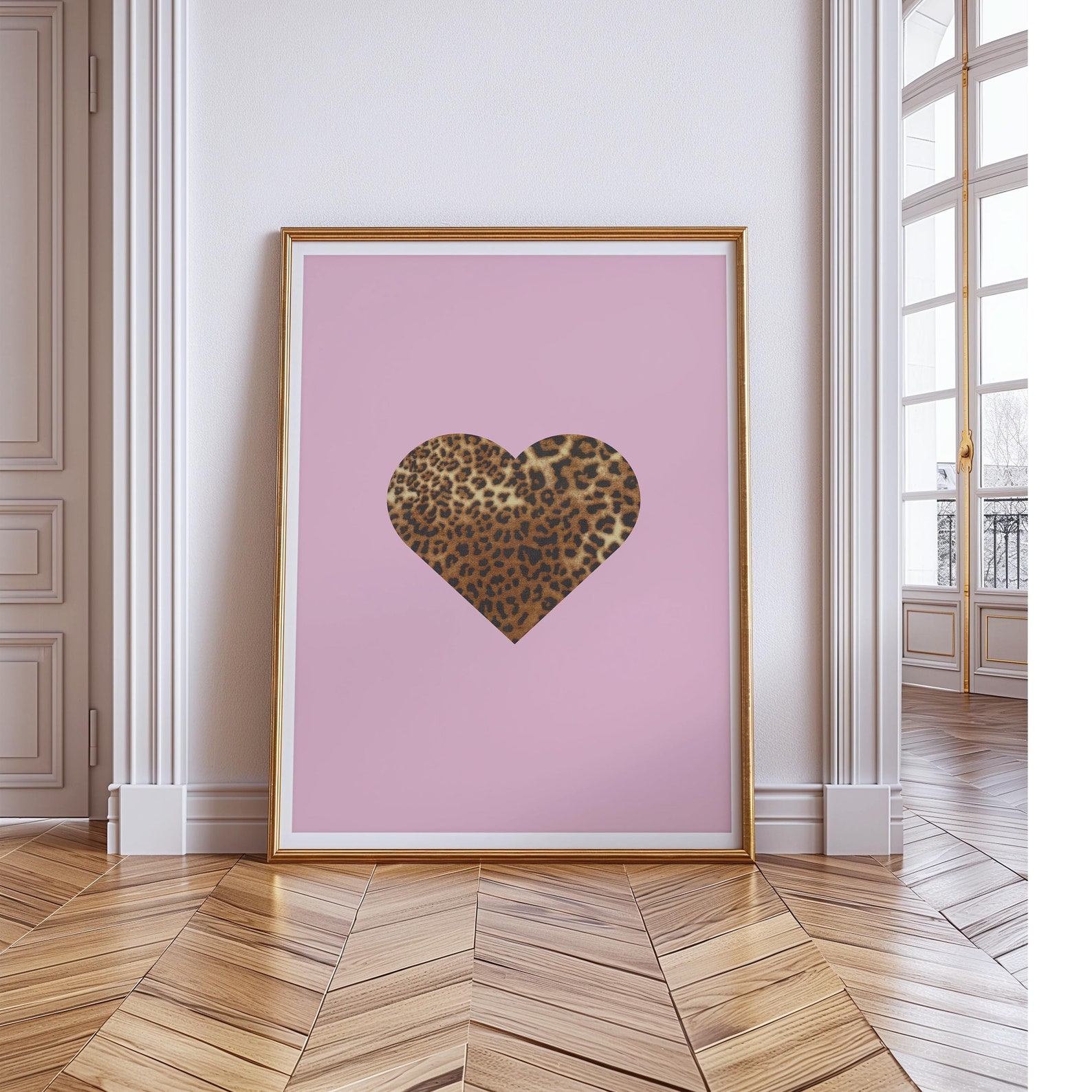 Leopard Print Heart Artwork Light Pink Prints Trendy Wall Art Y2k ...