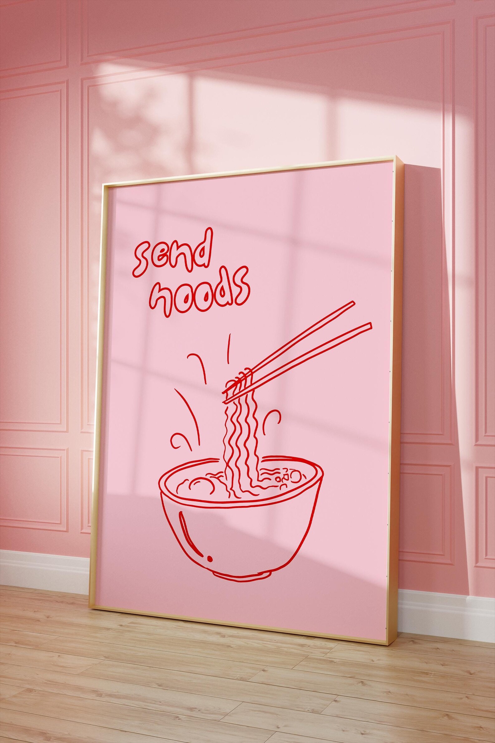 Send Noods Print Ramen Poster Japanese Food Art Light Pink Wall Art ...