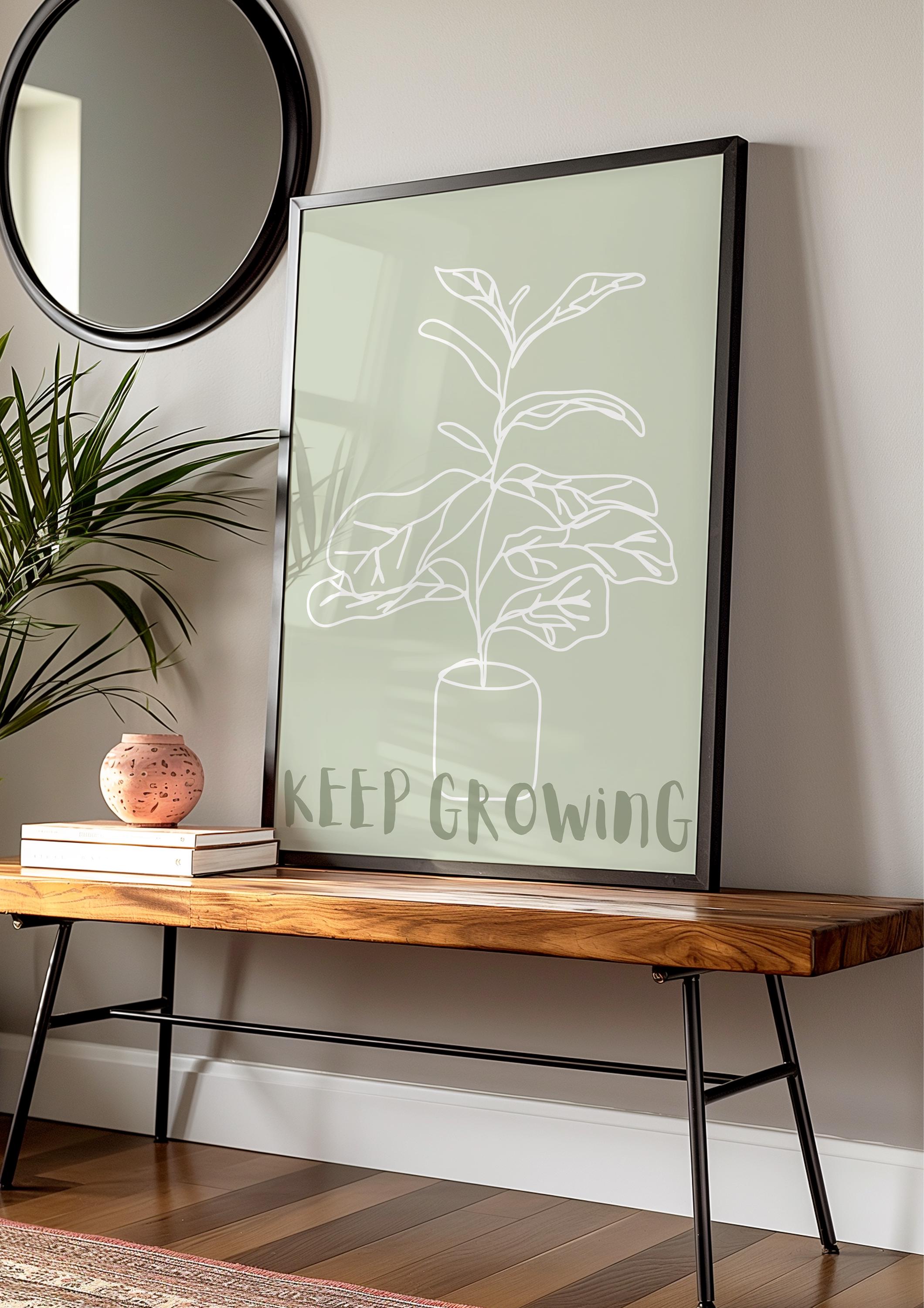 Keep Growing Inspirational Quote Wall Art Minimalist Flower Poster ...