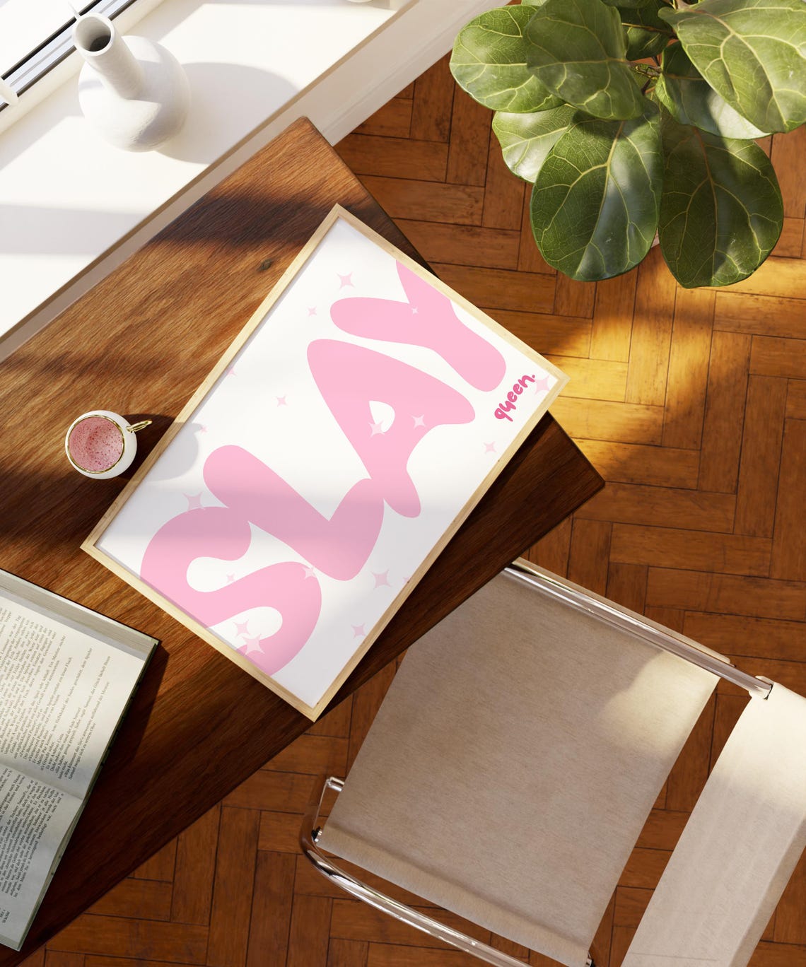 Slay Queen Poster Typography Inspirational Trendy Pastel Light Pink ...