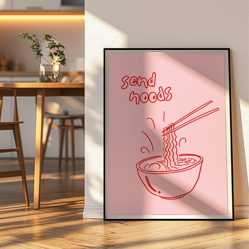 Send Noods Print Ramen Poster Japanese Food Art Light Pink Wall Art ...