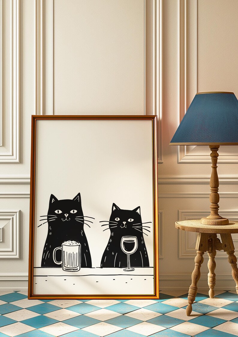 Black Cat Poster Funny Cat Print Trendy Wall Art Black Cat Funny Animal ...