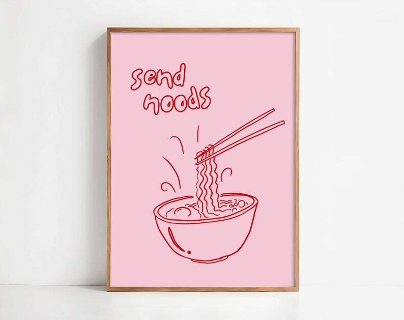 Send Noods Print Ramen Poster Japanese Food Art Light Pink Wall Art ...