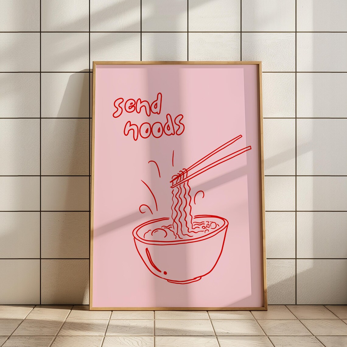 Send Noods Print Ramen Poster Japanese Food Art Light Pink Wall Art ...