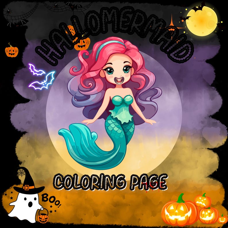 Halloween Mermaid Coloring Page - Etsy