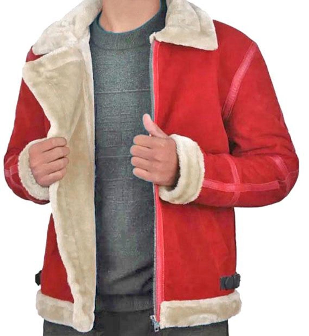 Santa Claus Suede Leather Jacket With Shearling Fur Christmas Jacket ...