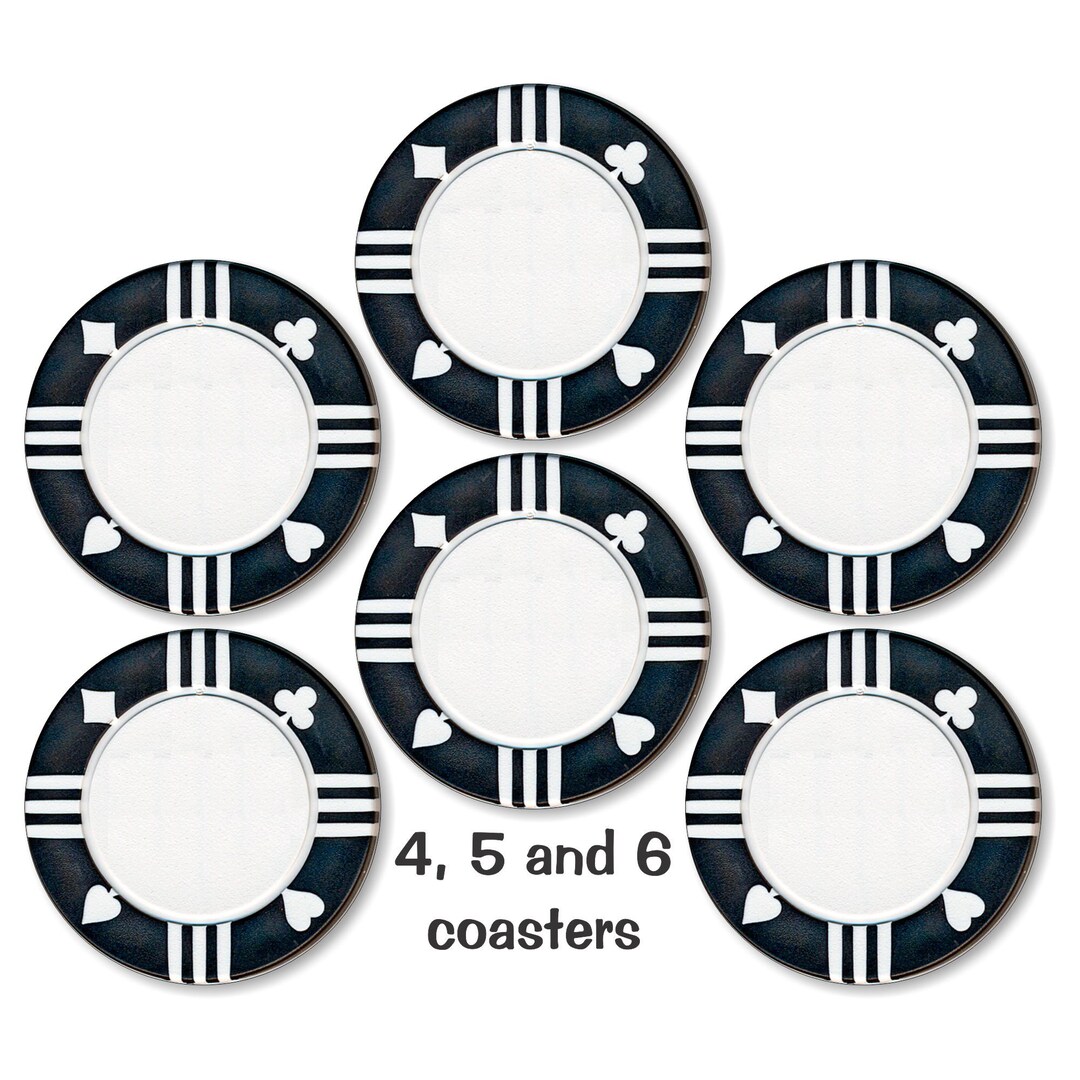 Black Poker Chip Glossy Round Cork Backed Coasters (sets of 4,5 or 6 ...