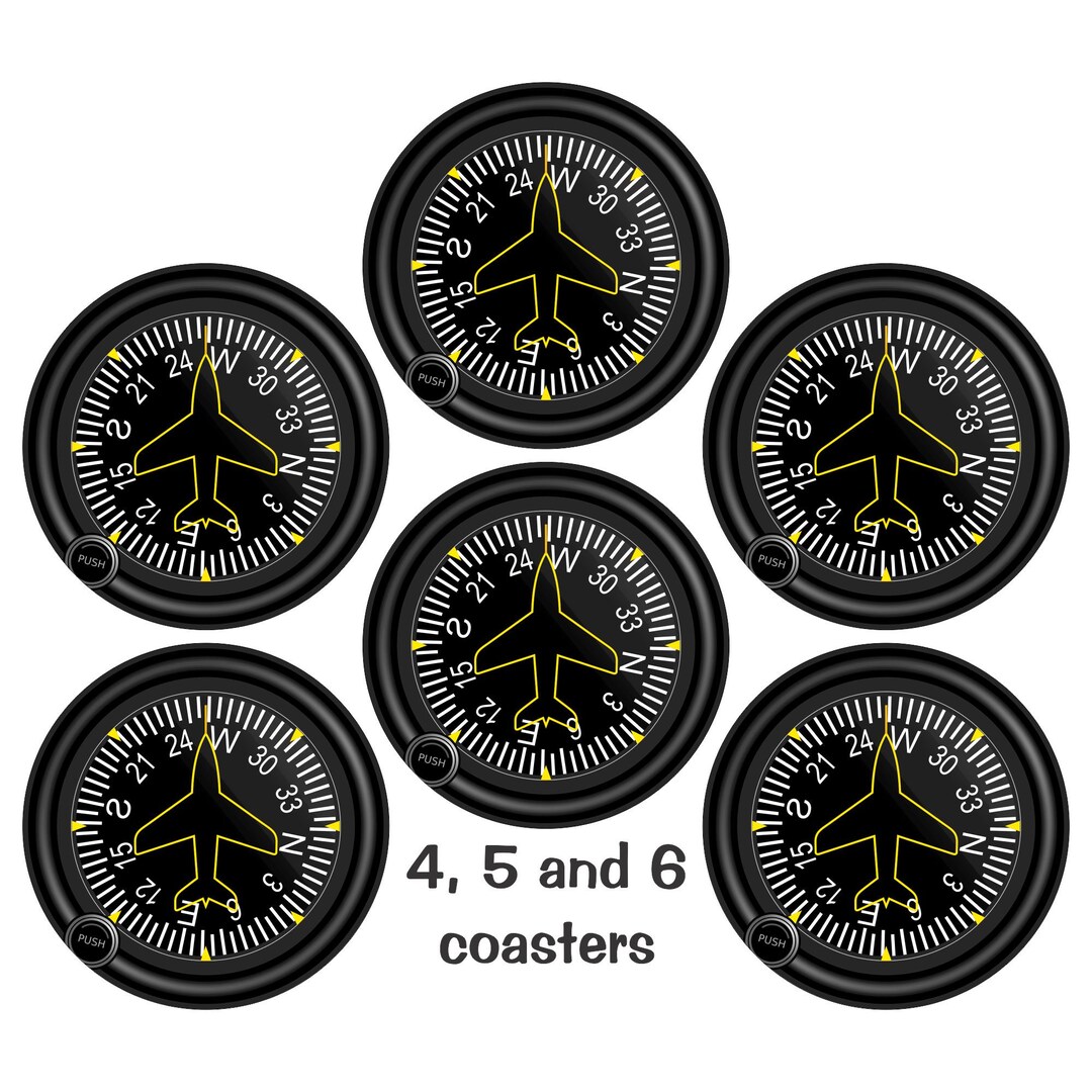 Direction Heading Indicator Aviation Glossy Round Cork Backed Coasters ...