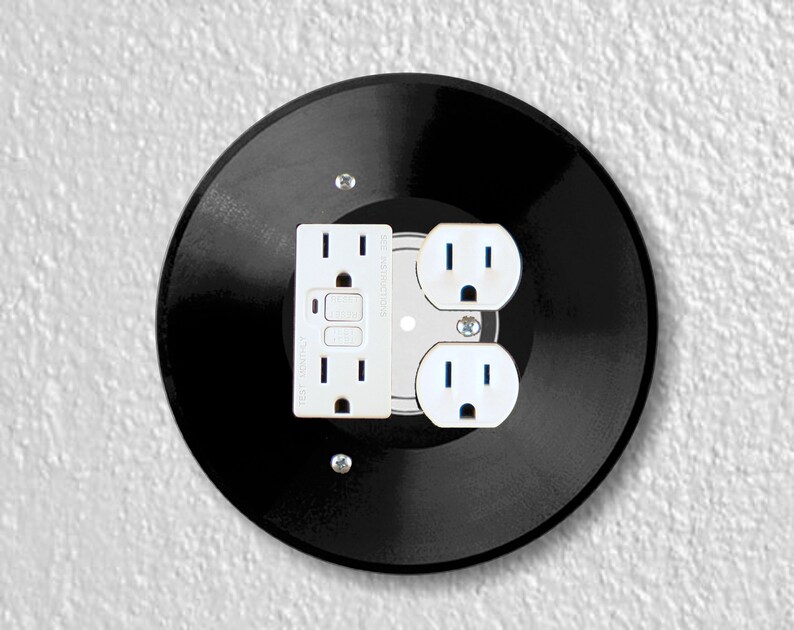 Vinyl Record Precision Laser Cut Duplex and Grounded Outlet Round Wall ...