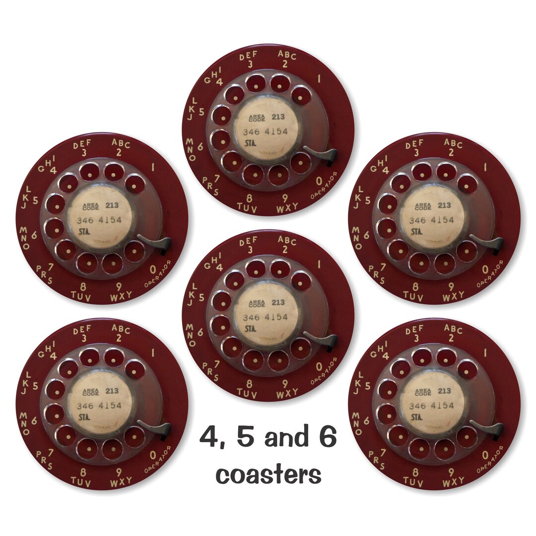 Vintage Dark Red Telephone Dial Glossy Round Cork Backed Coasters (sets ...