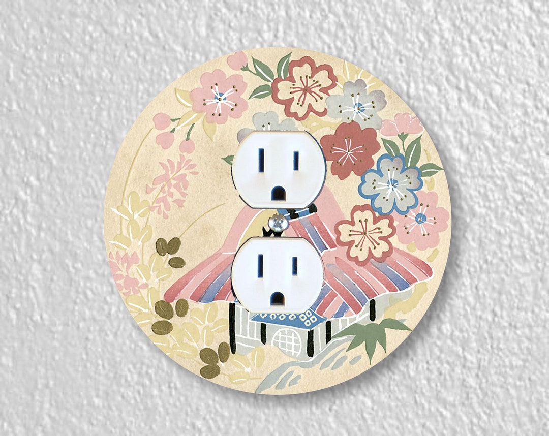 Japanese Art Precision Laser Cut Duplex and Grounded Outlet Round Wall ...