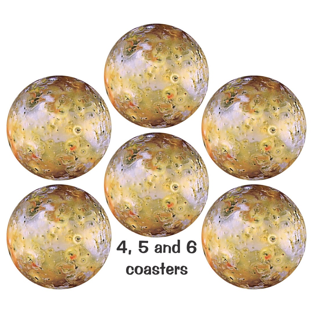 Jupiter Moon Io Space Glossy Round Cork Backed Coasters (sets of 4,5 or ...