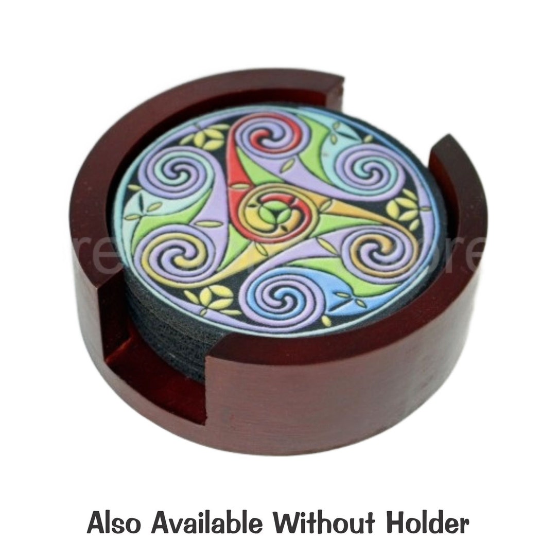 Celtic Triskel Round Coaster Set With/without Wood Holder - Etsy