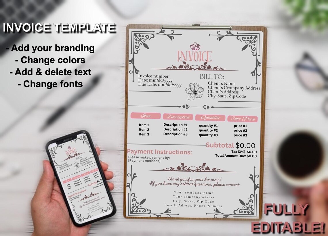 Editable Canva Invoice Template, Professional, Easy-to-edit, Perfect ...
