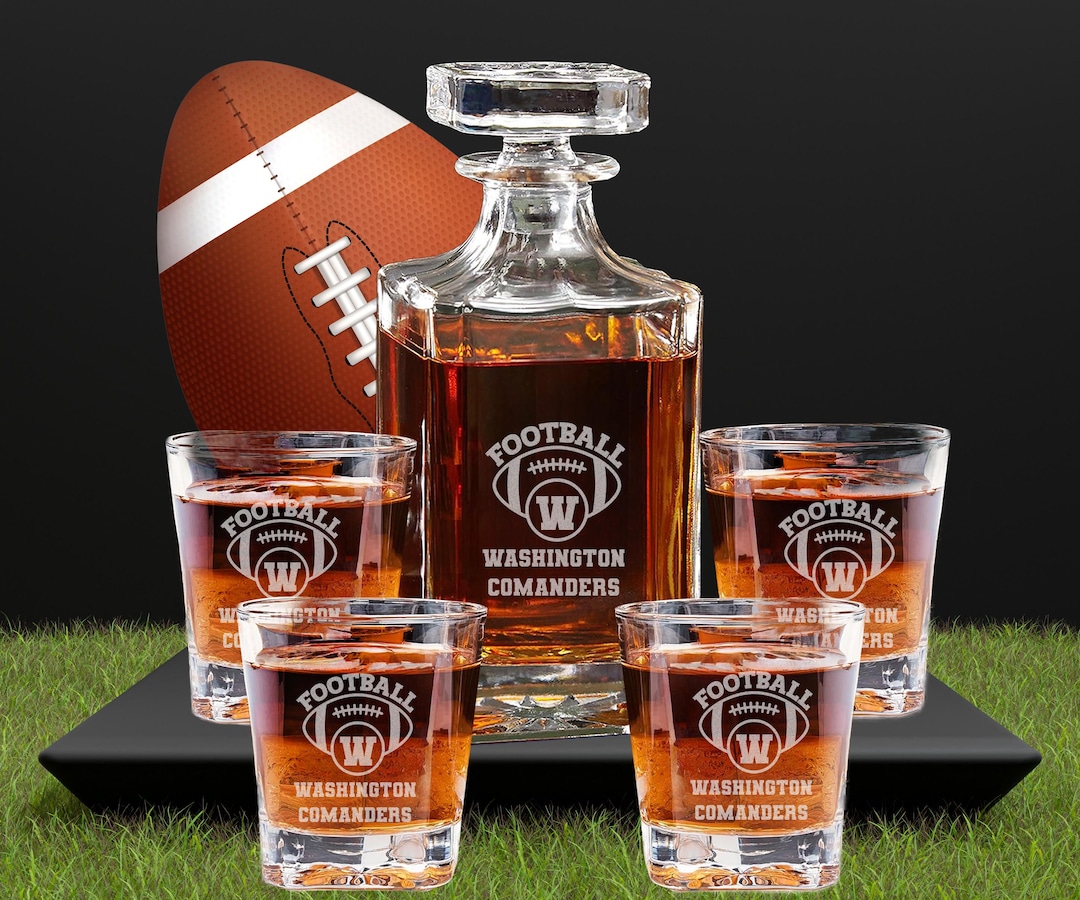 American Football Whiskey Decanter Set With 4 Rock Whiskey Glasses Set ...