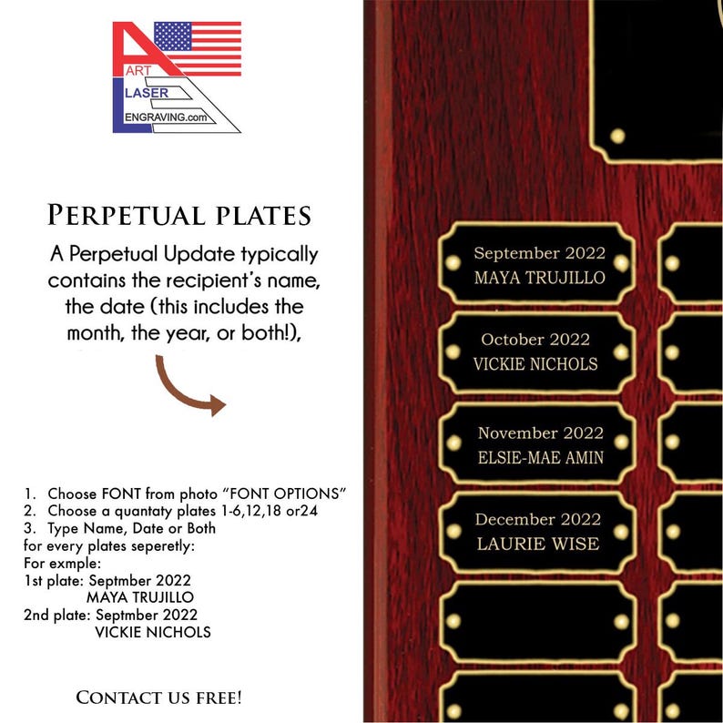 Custom Rosewood Piano Finish Completed Perpetual Plaque-12 Name Plates ...