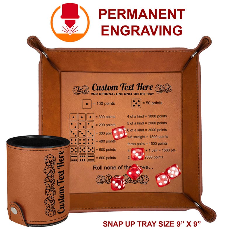Personalized Farkle Dice Game Set, Custom Engraved Dice Tray and Cup ...