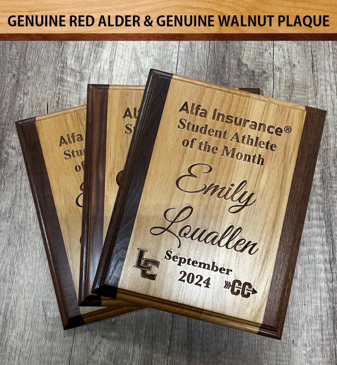 Personalized Red Alder & Walnut Plaque - Custom Engraved Award With ...
