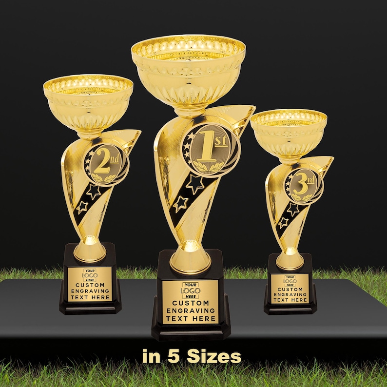 Custom Gold Metal Cup Award Stars Trophies With Gold Engraved Plate ...