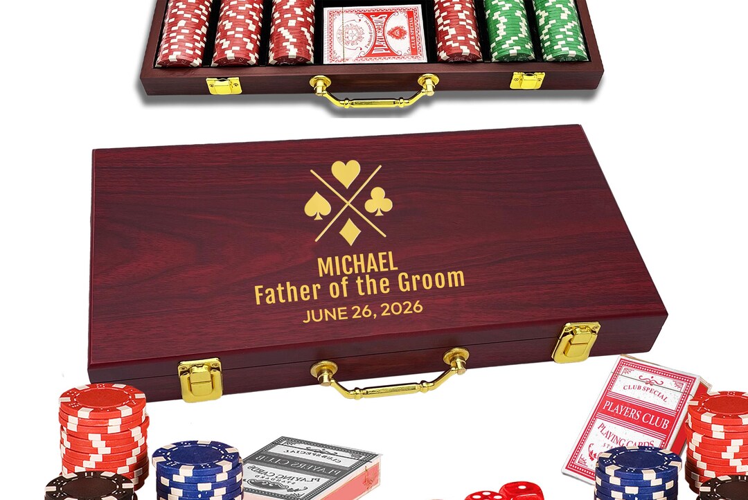 Custom Engraved Poker Set Case With 300 Chips, Dices, Play Cards ...