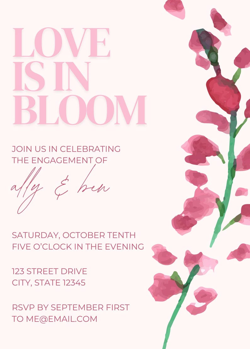 Engagement Party Invitation | Customizable Invite Template | Love is in Bloom | Florals and ...