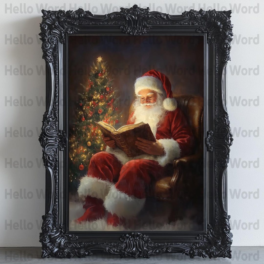 Vintage Santa Wall Art, Santa Printable Christmas Painting, Christmas ...